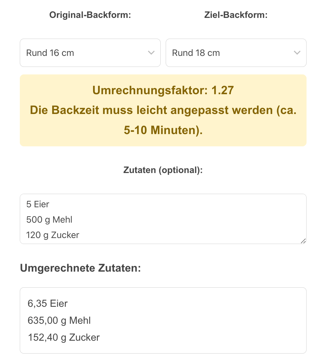 Backform Umrechnen Eckig In Rund
